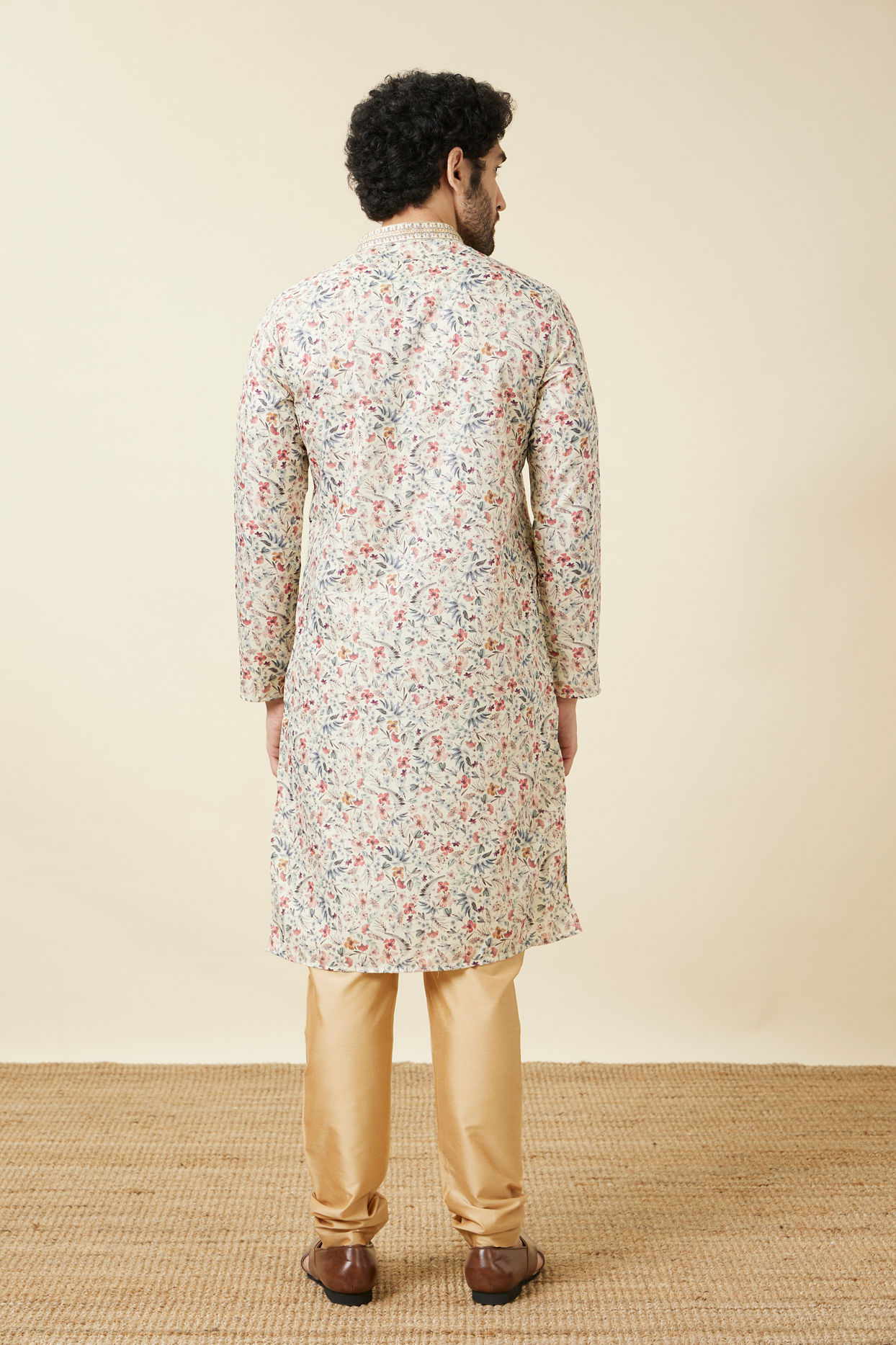 Buy Pristine White Floral Printed Kurta Set Online in India @Manyavar - Kurta Pajama for Men